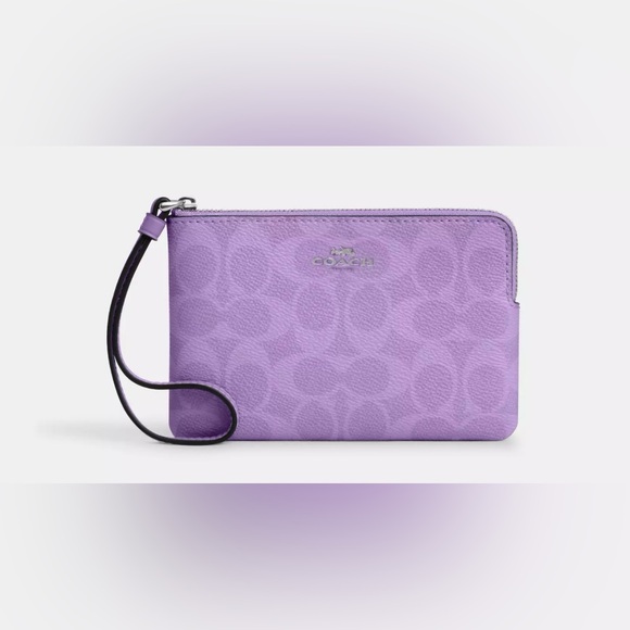 Coach | Bags | Coach Corner Zip Lavender Wristlet Signature Canvas ...